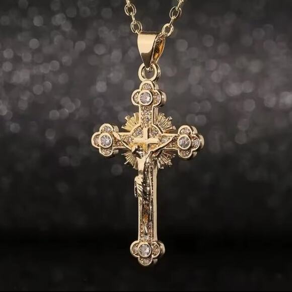 Handmade | Accessories | Gold Christian Cross Necklace Crucifix Jesus Lab Diamonds Valentines ...
